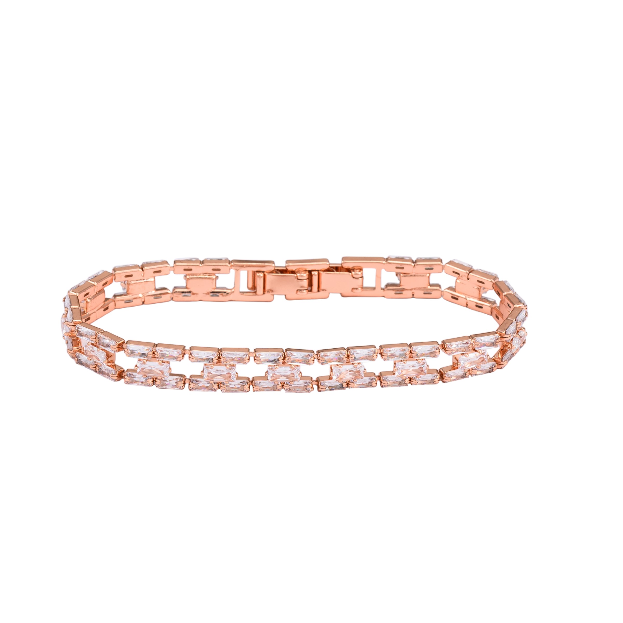 Premium Double Row Baguette American Diamond Link Bracelet for Women ...