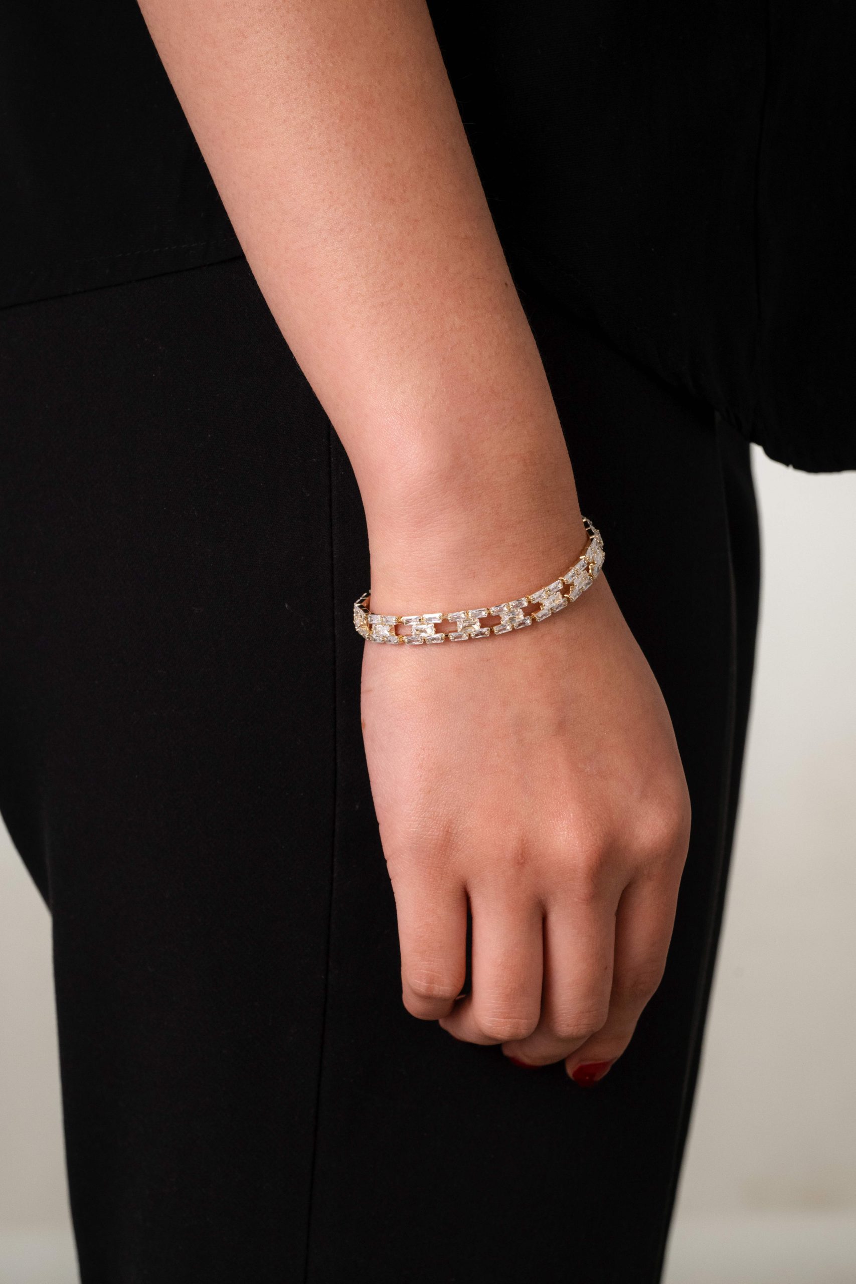 Premium Double Row Baguette American Diamond Link Bracelet for Women ...